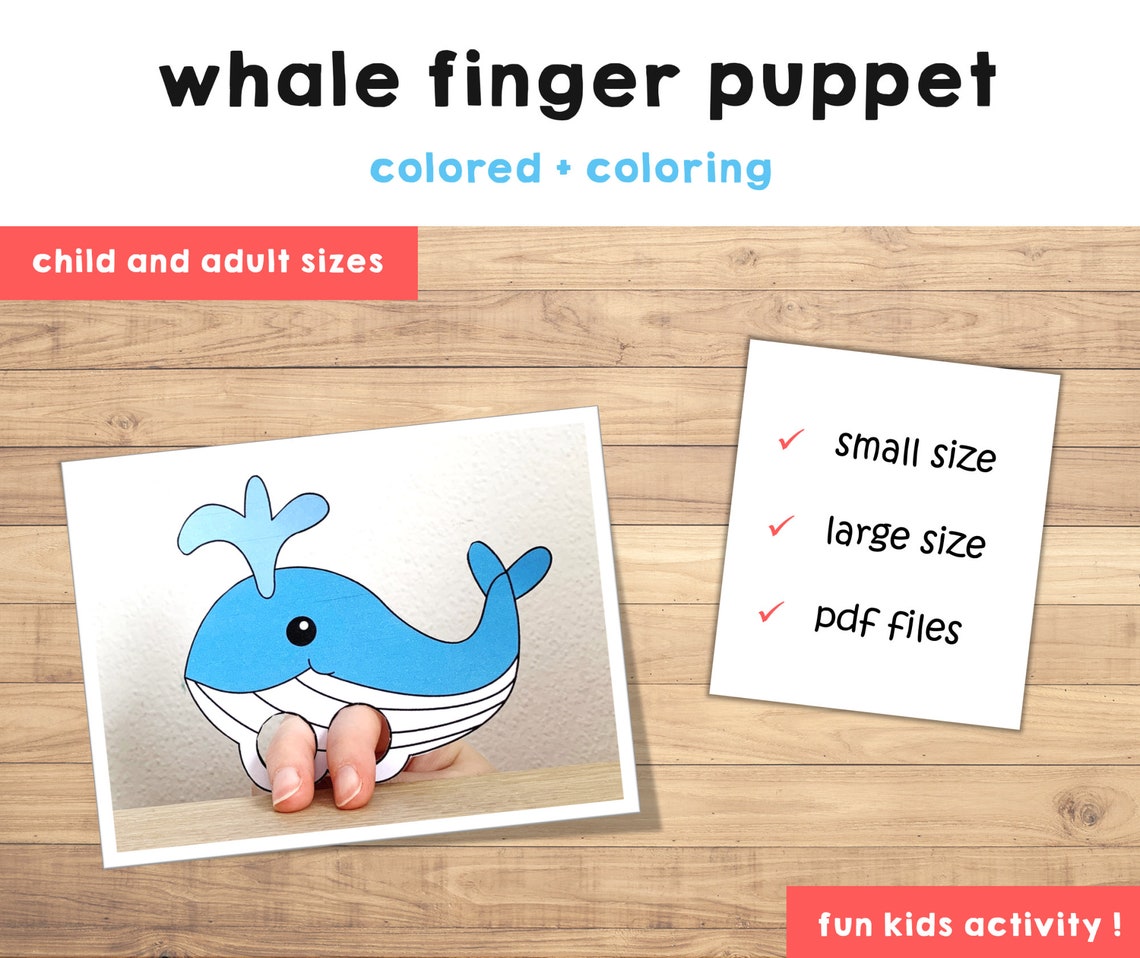 Whale Paper Craft Printable Ocean Animal Finger Puppet Kids - Etsy