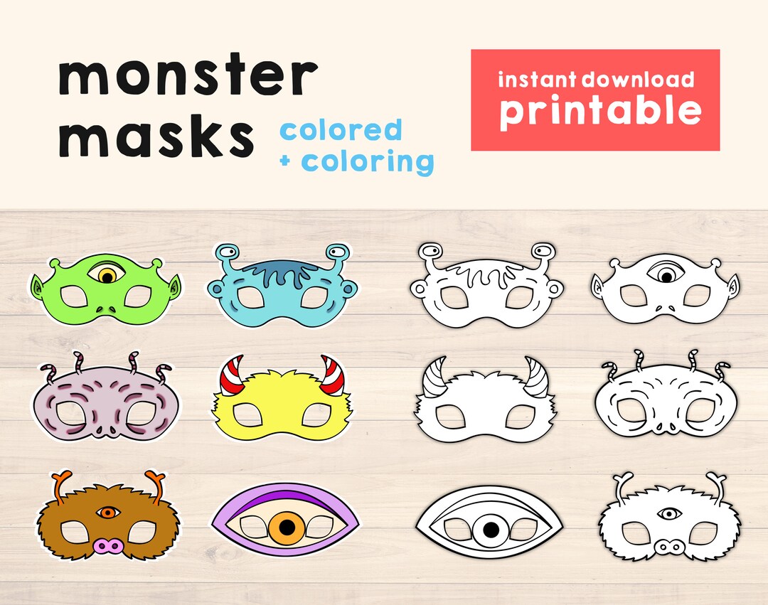 Monster Masks Monster Costume Kids Monster Party Printable Masks ...