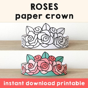 Roses Paper Crown Party Coloring Printable Kids Craft Spring Fairy ...