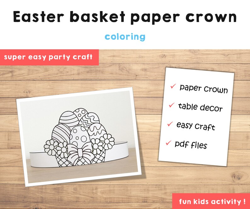 Easter Eggs Basket Paper Crown Coloring Headband Easter Cut - Etsy