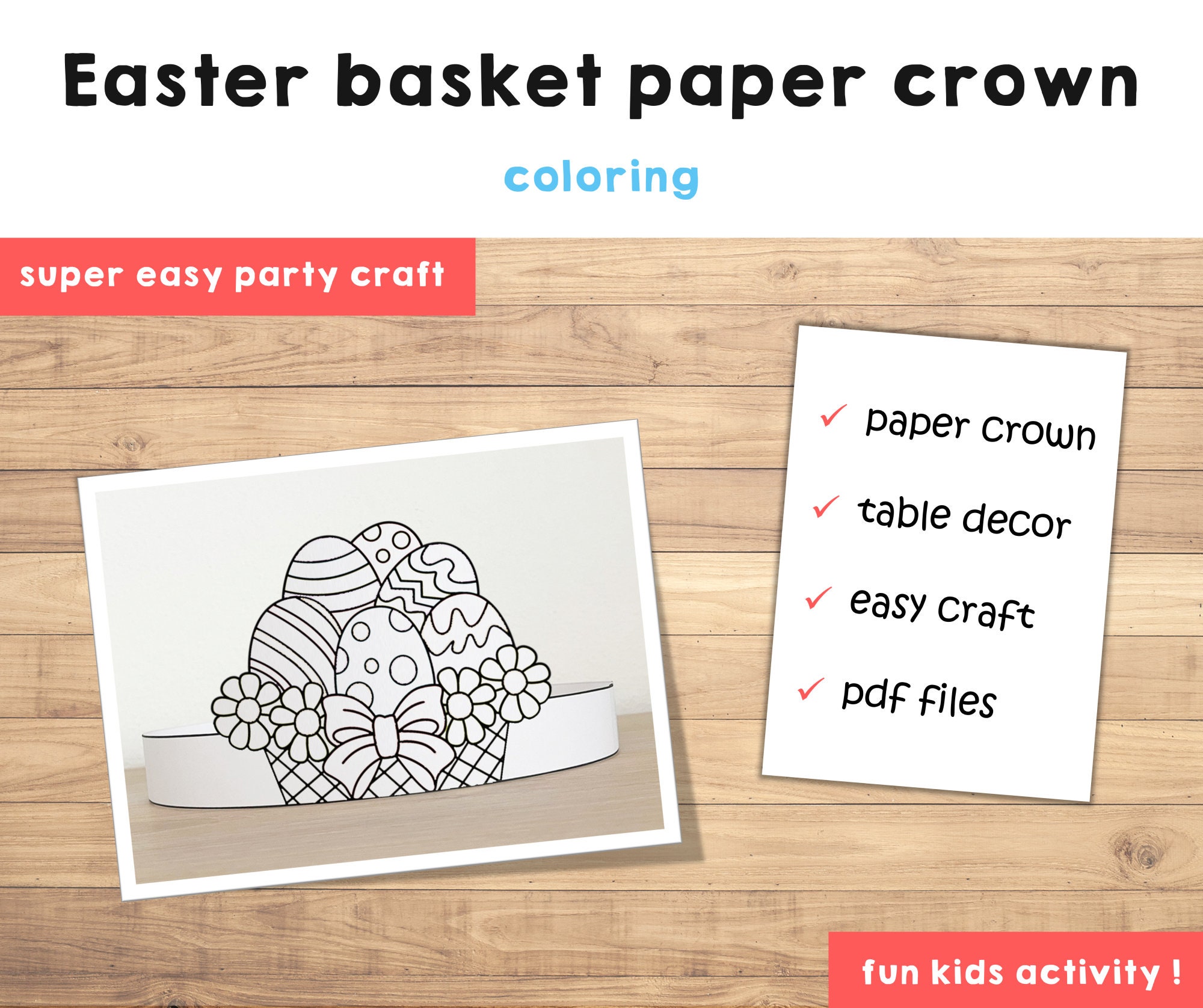 Easter Eggs Basket Paper Crown Coloring Headband Easter Cut Out Party ...