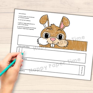 Bunny Paper Crown Headband Coloring Pet Animal Printable Kids Craft ...