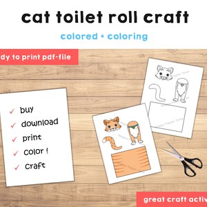 Cat Toilet Paper Roll Craft Kitten Pets Animal Party Coloring Printable ...