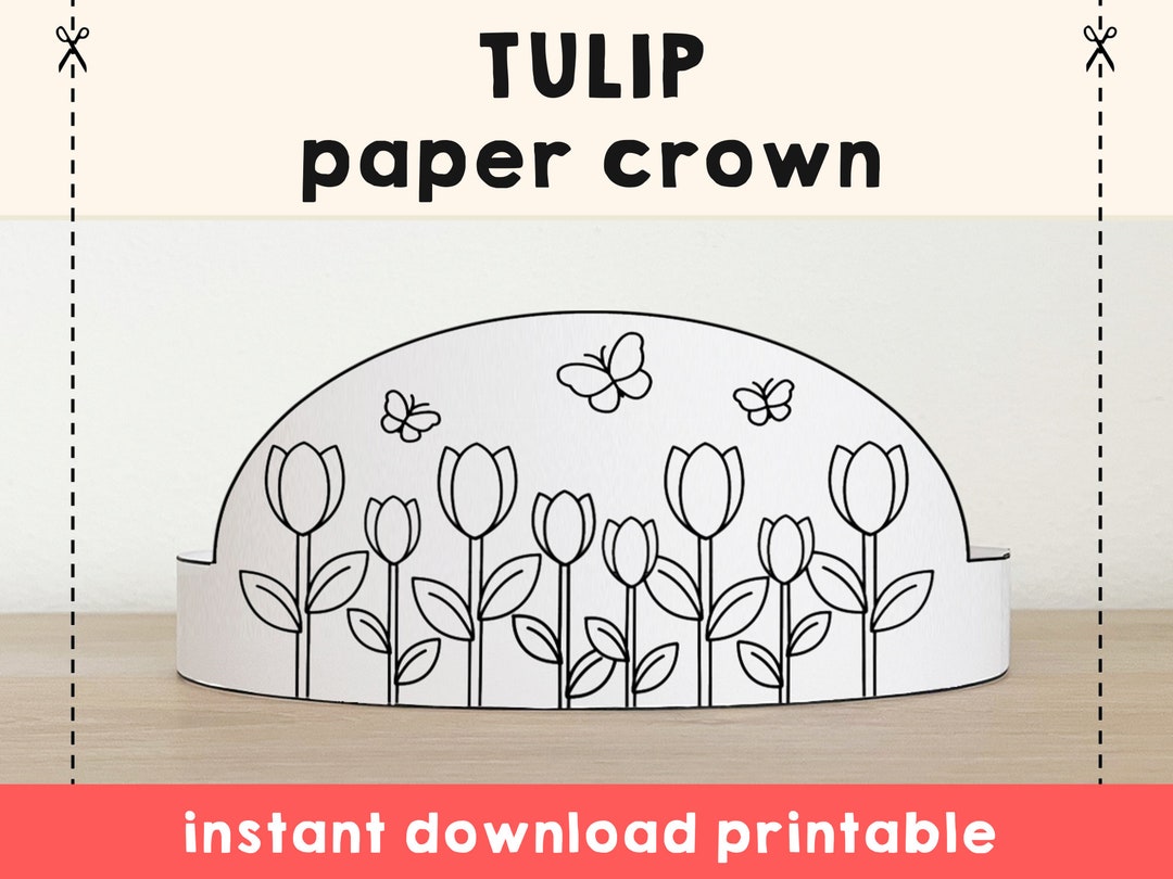 Tulips Flower Paper Crown Party Coloring Printable Kids Craft Spring ...