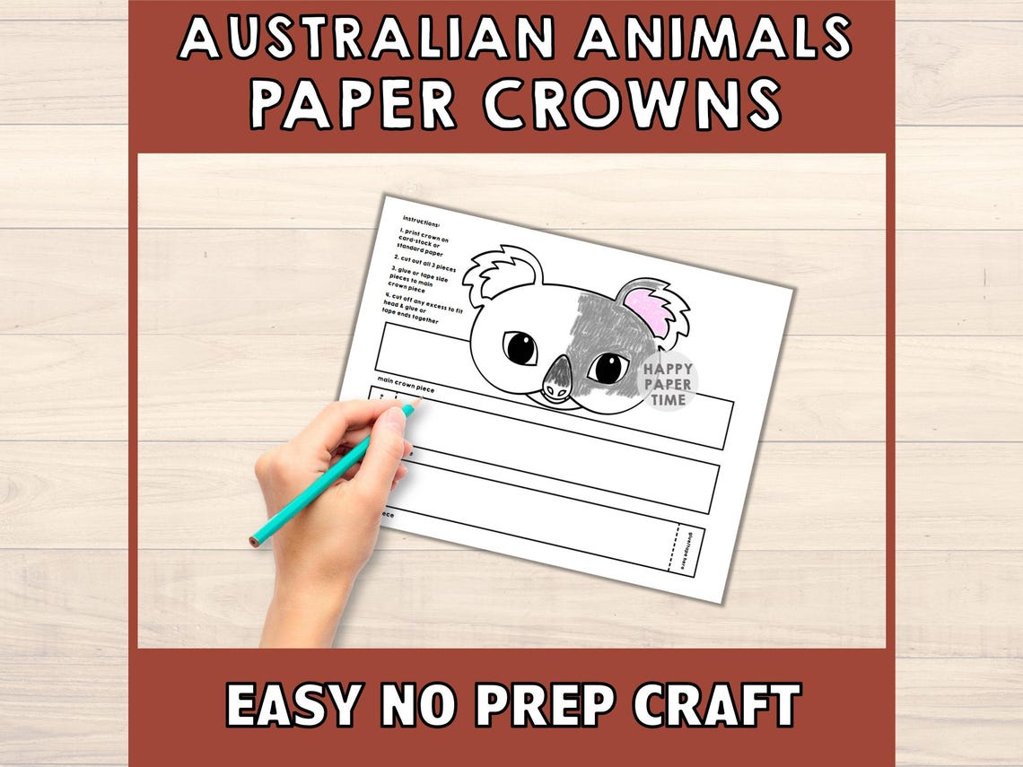 Australian Animal Paper Crowns Safari Koala Kangaroo Crocodile Emu ...