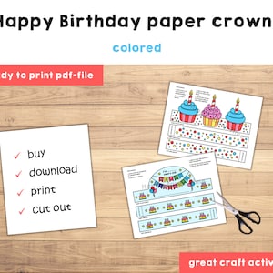 Happy Birthday Paper Crowns Party B-day Printable Kids Craft Birthday ...