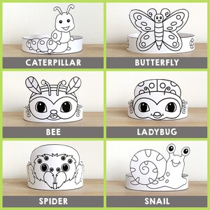 Bugs Insects Paper Crowns Butterfly Caterpillar Ladybug Bee Printable ...