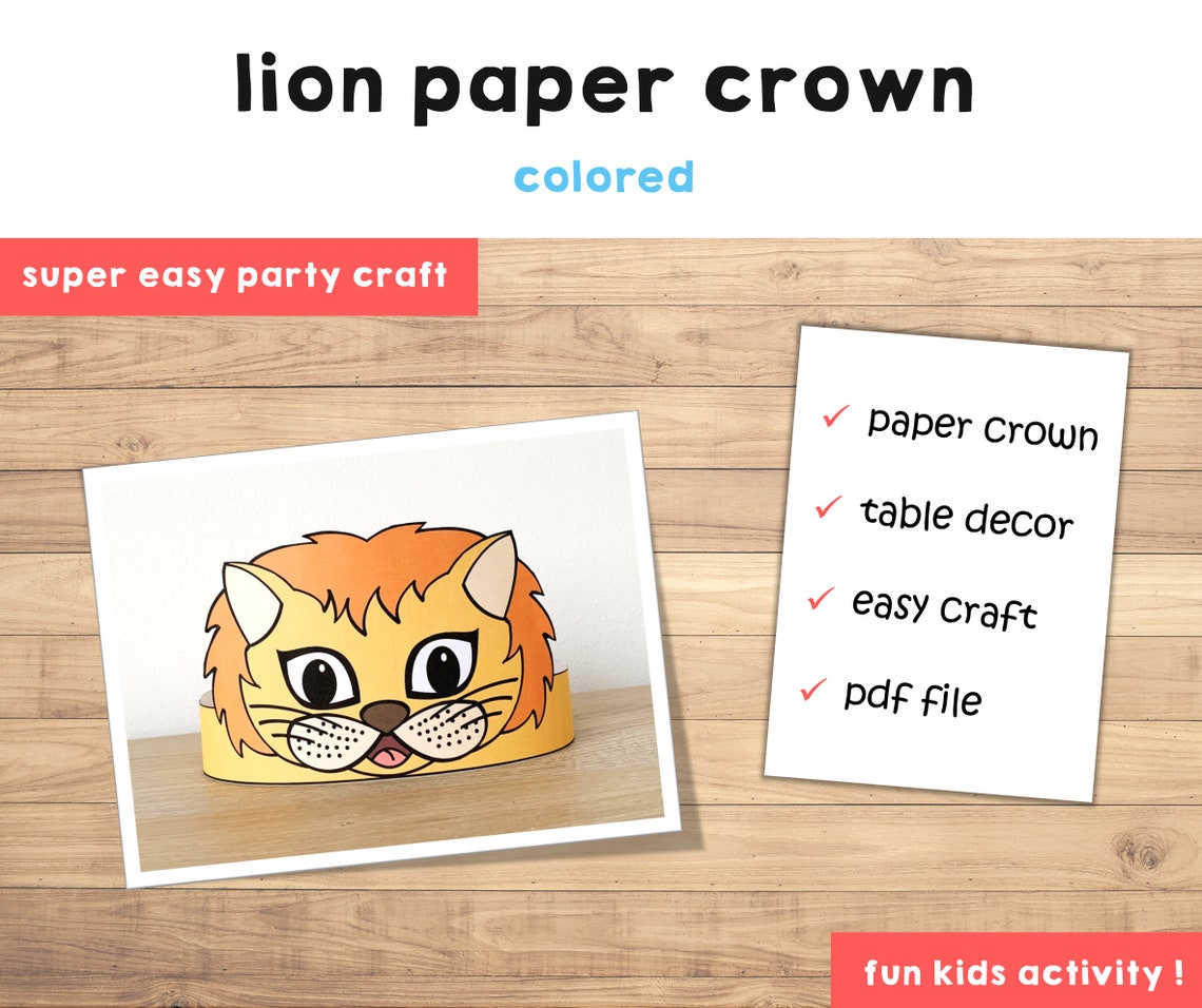Lion Paper Crown Party Printable Kids Craft Lion Birthday Gift | Etsy