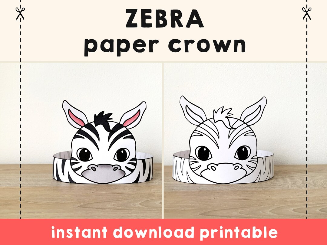 Zebra Paper Crown Party Coloring Printable Kids Craft African Birthday ...