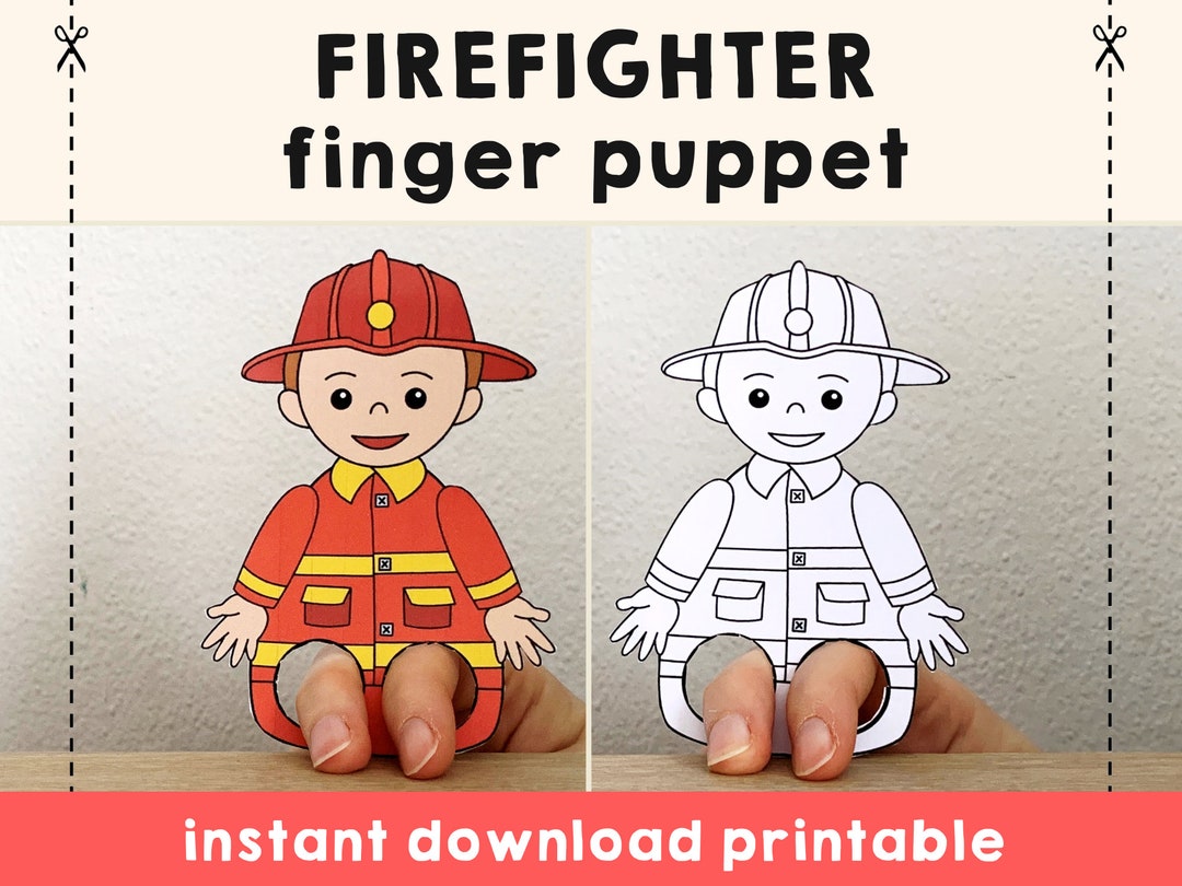 Firefighter Paper Craft Printable Community Helper Finger Puppet Kids ...