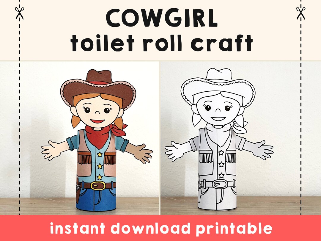 Cowgirl Toilet Paper Roll Craft Wild West Party Coloring Printable ...