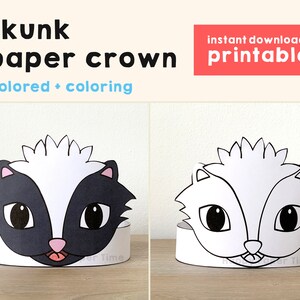 Skunk Paper Crown Party Coloring Printable Kids Craft Woodland Birthday ...