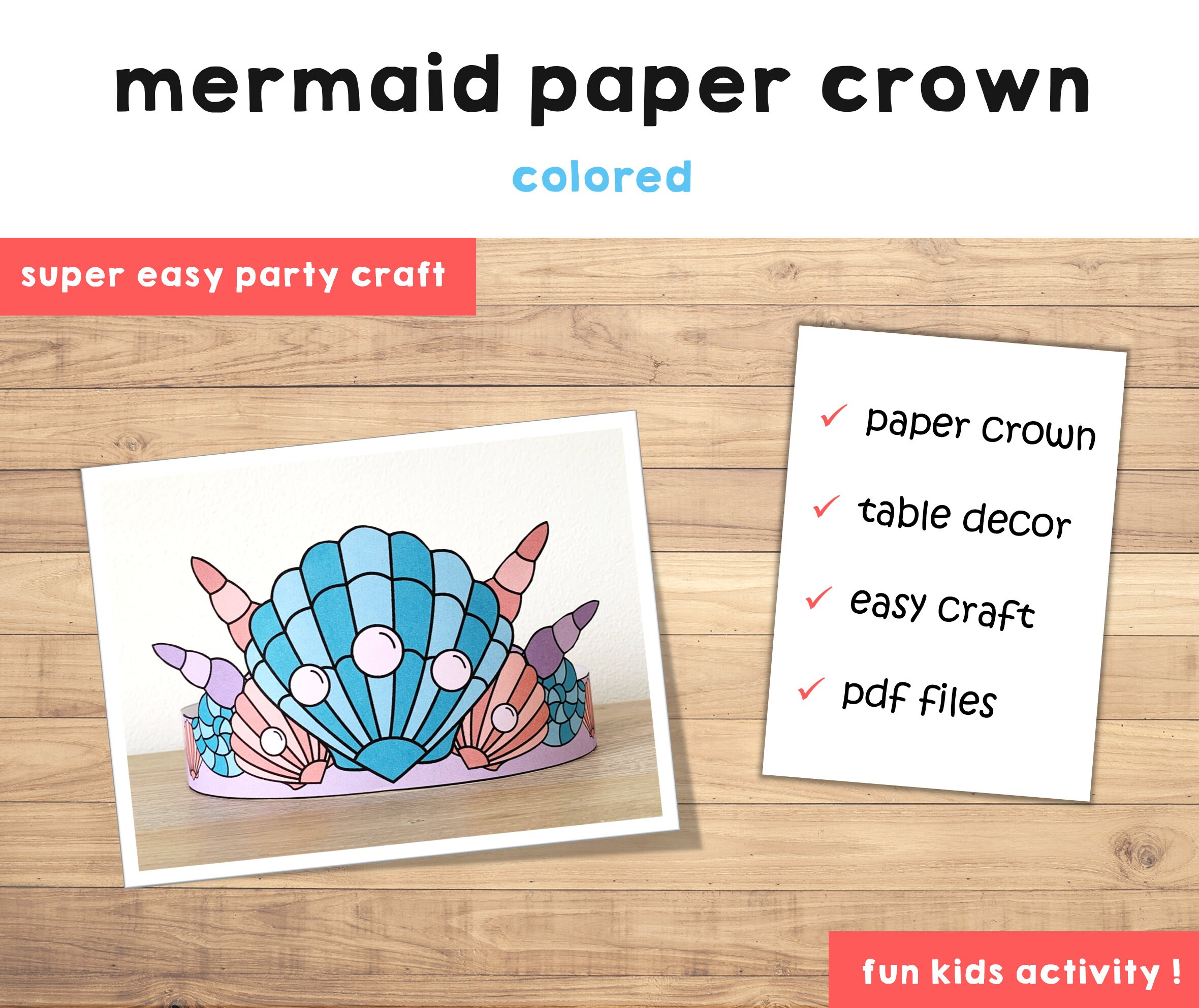 Mermaid Paper Crown Coloring Printable Kids Craft Mermaid | Etsy