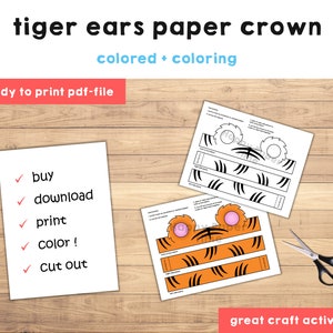 Tiger Ears Paper Crown Party Coloring Printable Kids Craft Safari ...