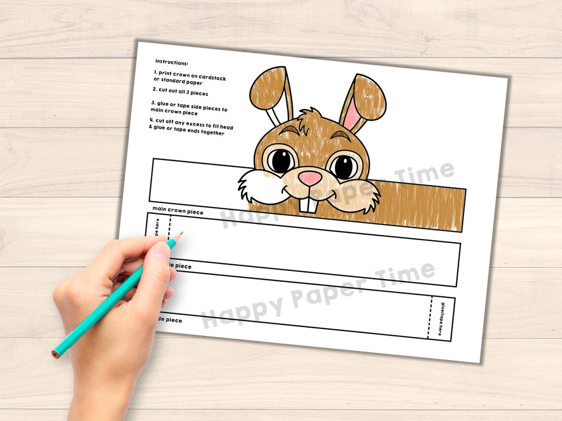 Bunny Paper Crown Headband Coloring Pet Animal Printable Kids | Etsy