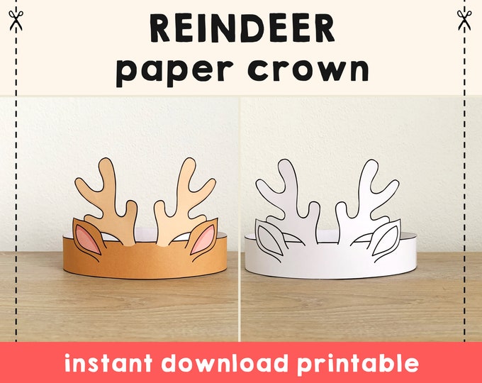 Reindeer Paper Crown Printable - Etsy