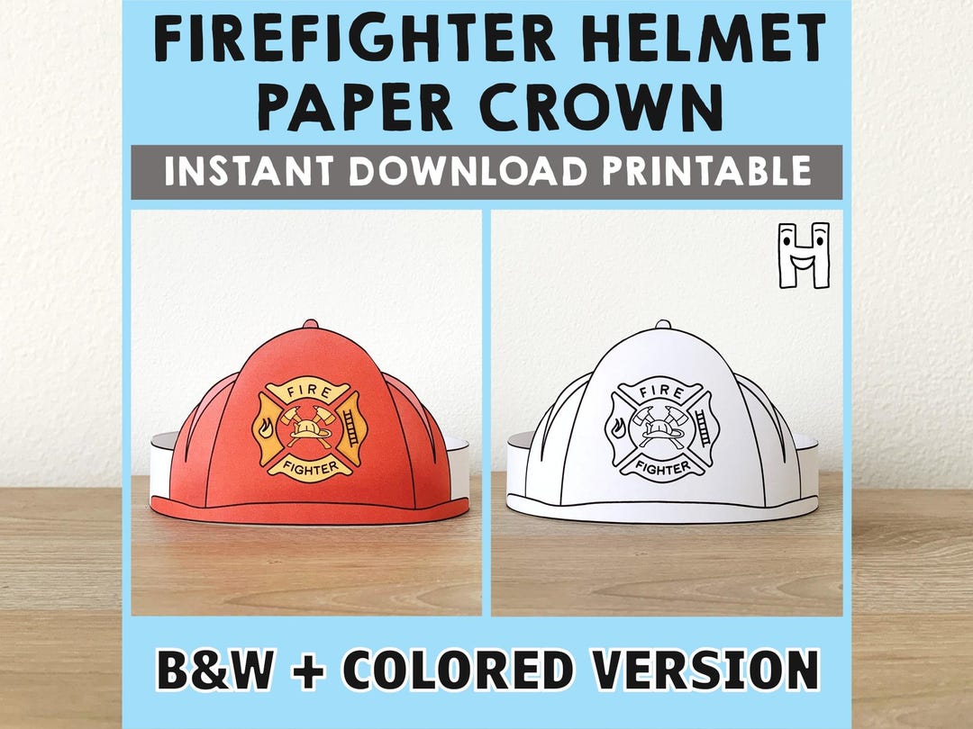 Firefighter Helmet Paper Crown Party Coloring Printable Kids Craft ...