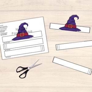 Witch Hat Paper Crown Template Halloween Party Headband Coloring ...