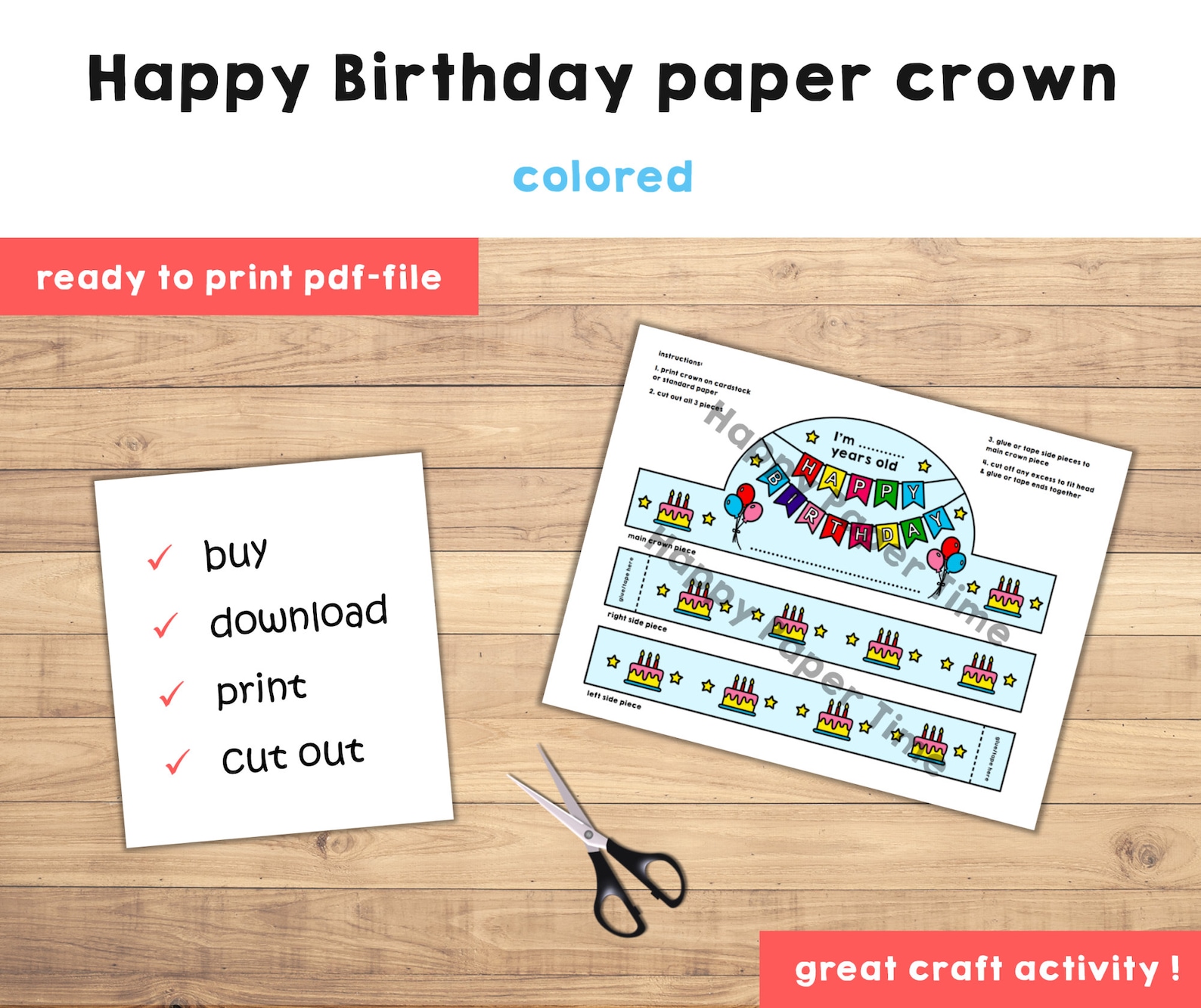 Happy Birthday Paper Crown Party Activity Printable Kids - Etsy