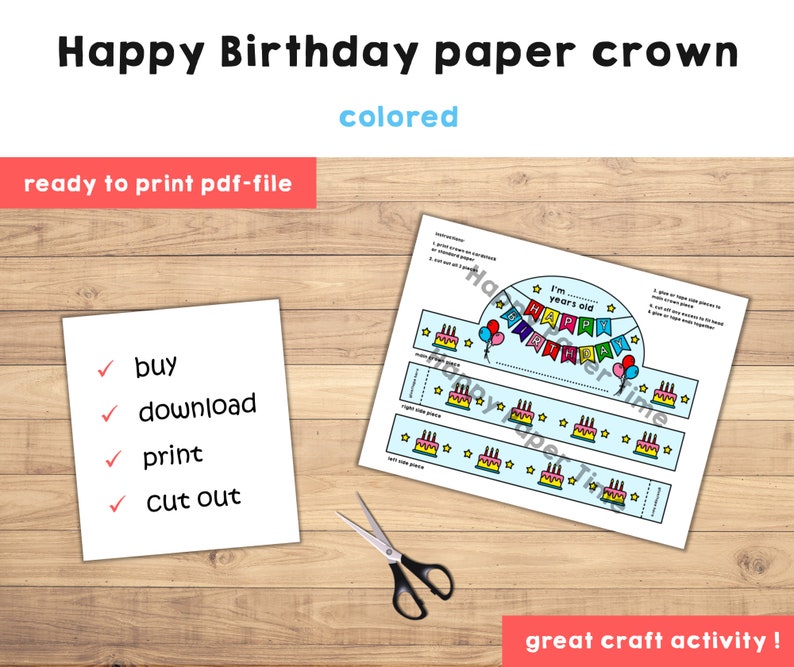 Happy Birthday Paper Crown Party Activity Printable Kids - Etsy