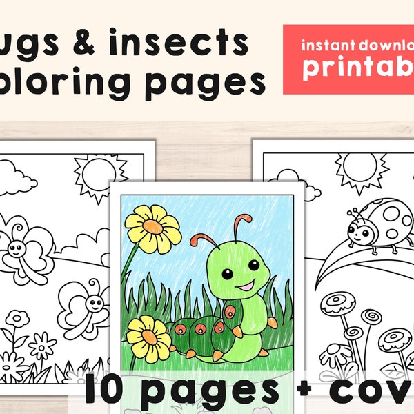 Printable Coloring Pages Bug Theme - Etsy