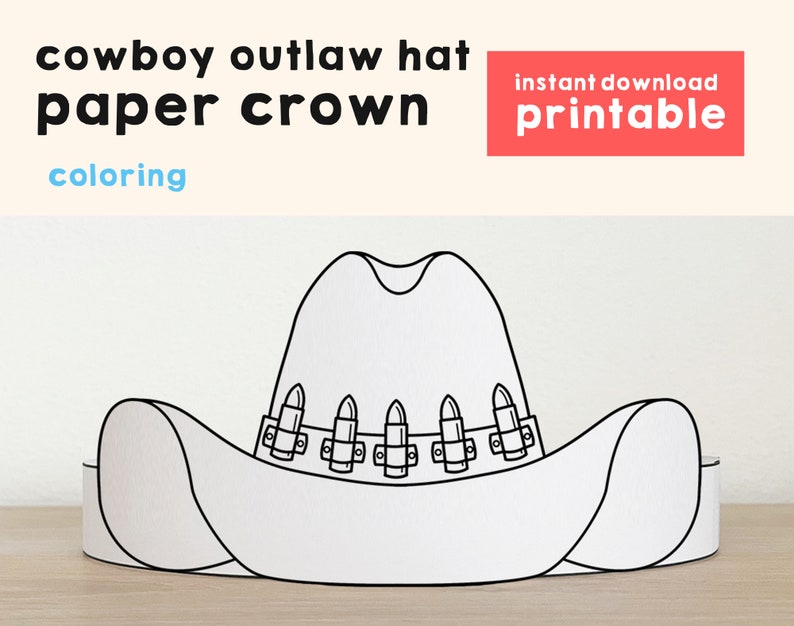 Cowboy Hat Paper Crown Party Coloring Printable Kids Craft - Etsy