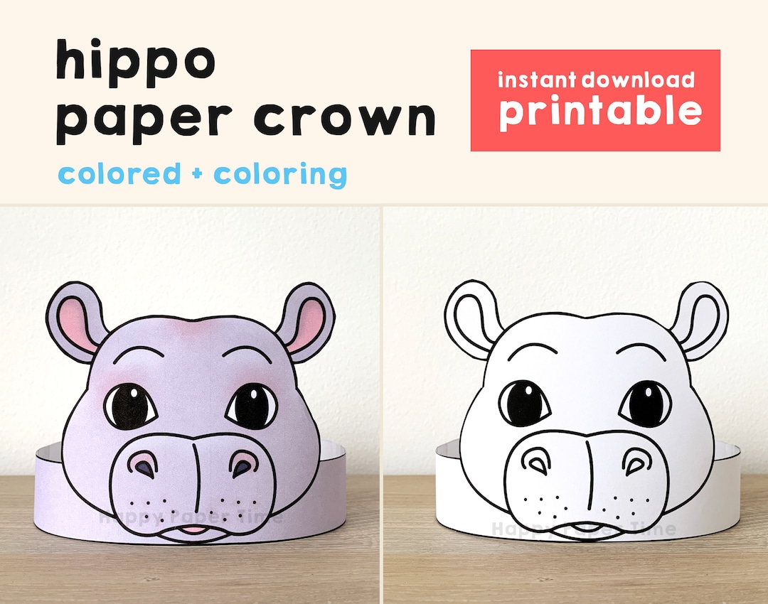 Hippo Paper Crown Party Coloring Printable Kids Craft African - Etsy