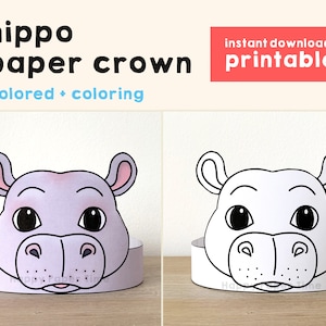 Hippo Paper Crown Party Coloring Printable Kids Craft African Birthday ...