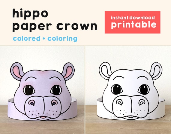 Hippo Paper Crown Party Coloring Printable Kids Craft African | Etsy