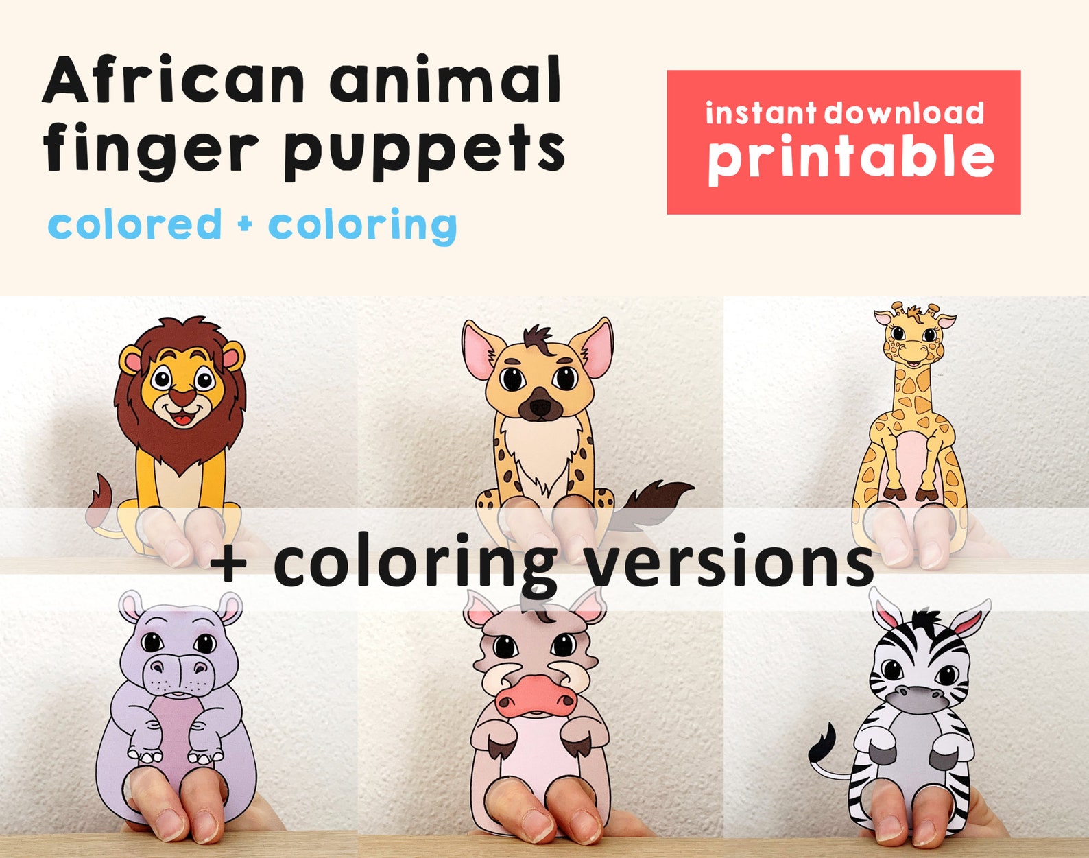 African Animal Paper Craft Printable Finger Puppet Template - Etsy Canada