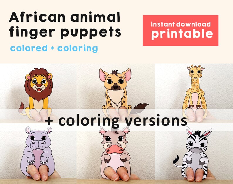 African Animal Paper Craft Printable Finger Puppet Template - Etsy