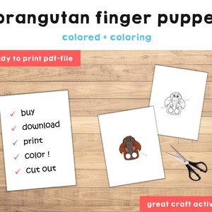 Orangutan Paper Craft Printable Asian Animal Finger Puppet Kids Craft ...