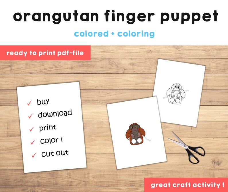 Orangutan Paper Craft Printable Asian Animal Finger Puppet - Etsy