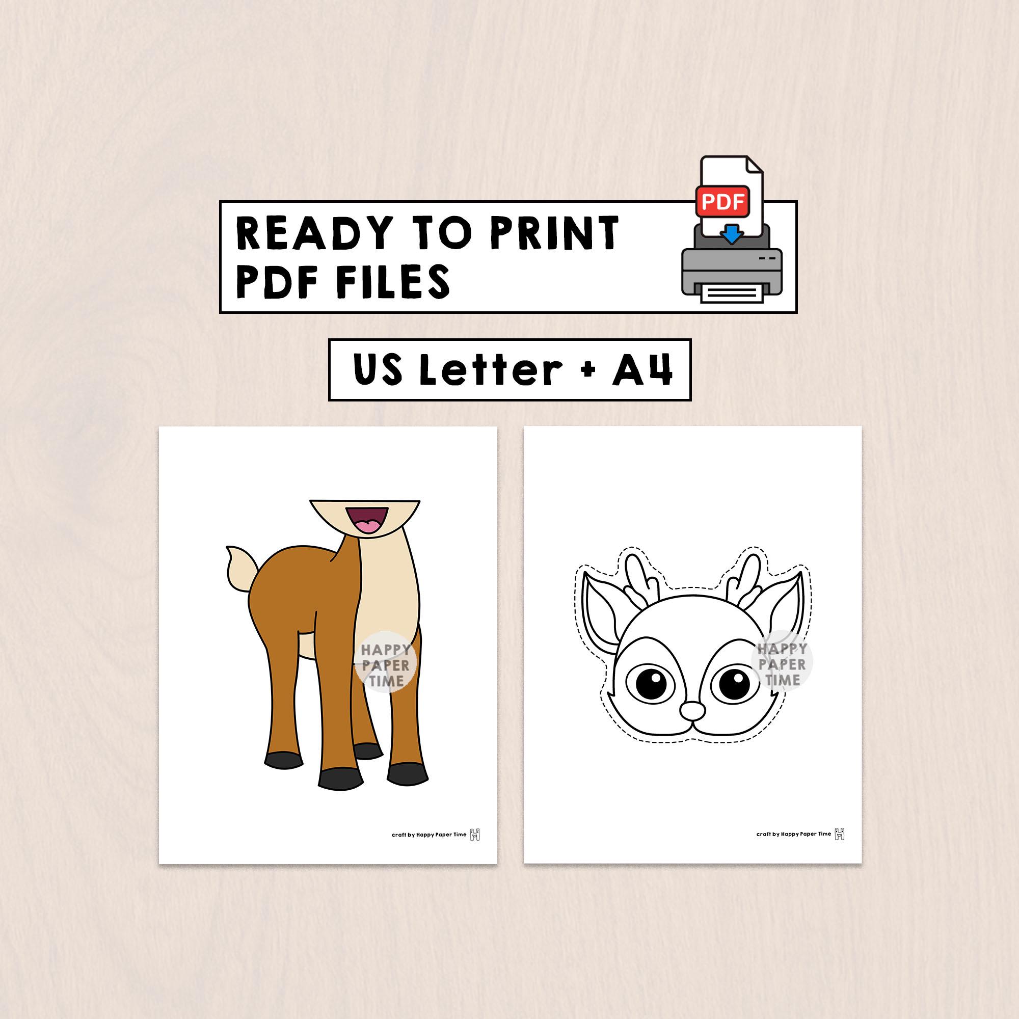 Deer Paper Bag Puppet Printable Forest Animal Craft Activity Cut Paste ...