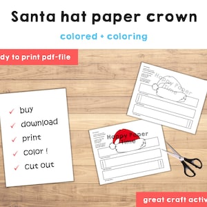 Santa Paper Crown Hat Christmas Winter Holiday Party Coloring Printable ...