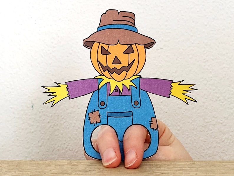 Scarecrow Paper Craft Printable Halloween Spooky Day Finger Puppet Kids ...