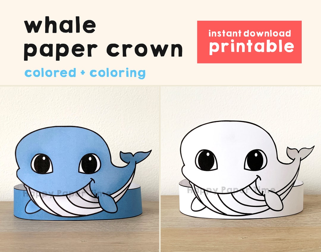 Whale Paper Crown Party Coloring Printable Party Hat Kids Craft Ocean ...