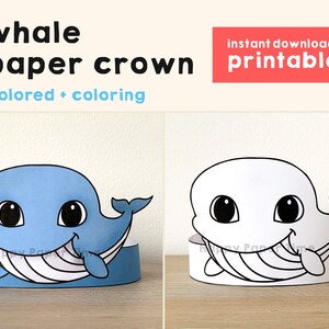 Whale Paper Crown Party Coloring Printable Party Hat Kids Craft Ocean ...