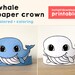 Whale Paper Crown Party Coloring Printable Party Hat Kids Craft Ocean ...