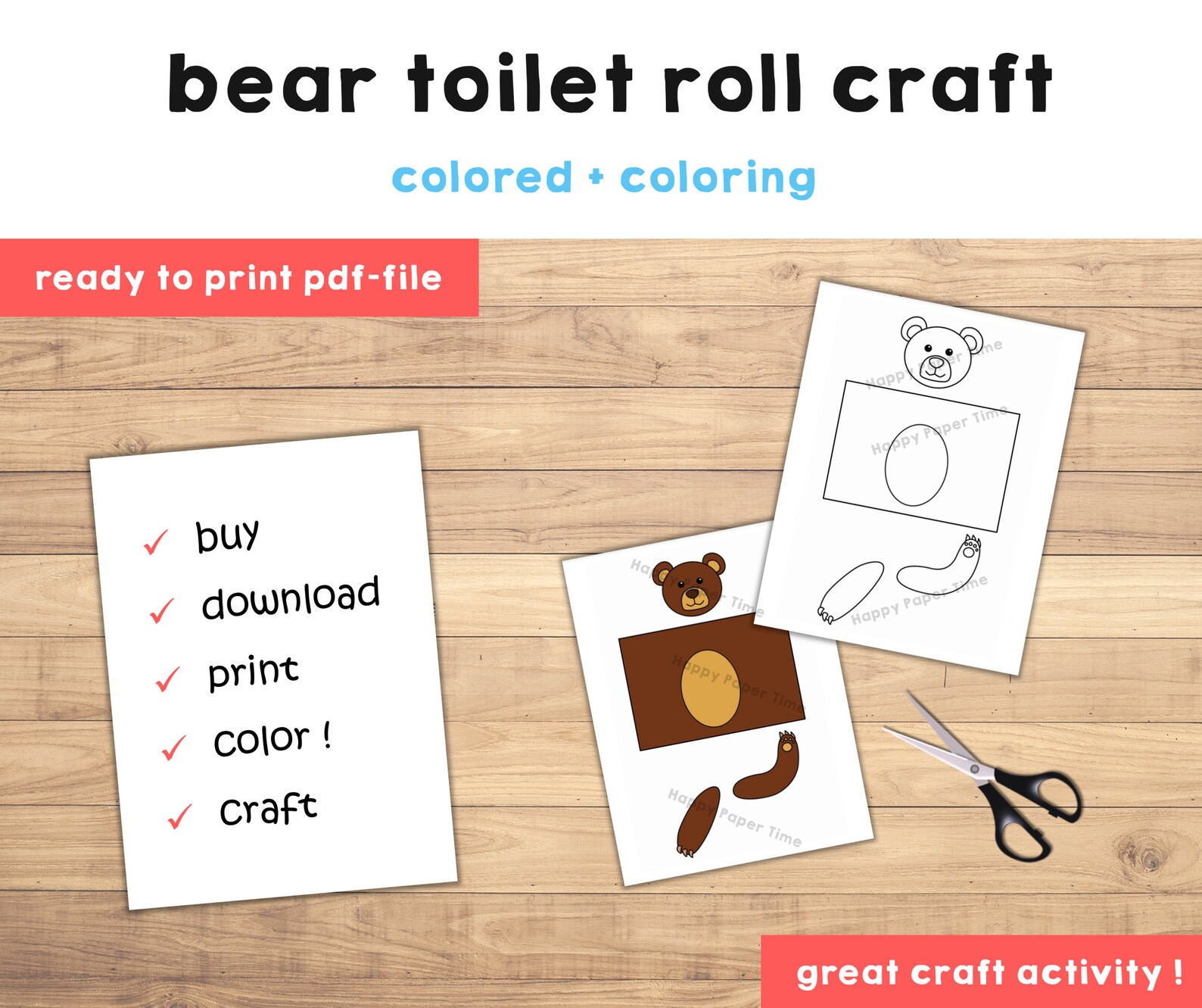Bear Toilet Paper Roll Craft Forest Woodland Party Coloring - Etsy