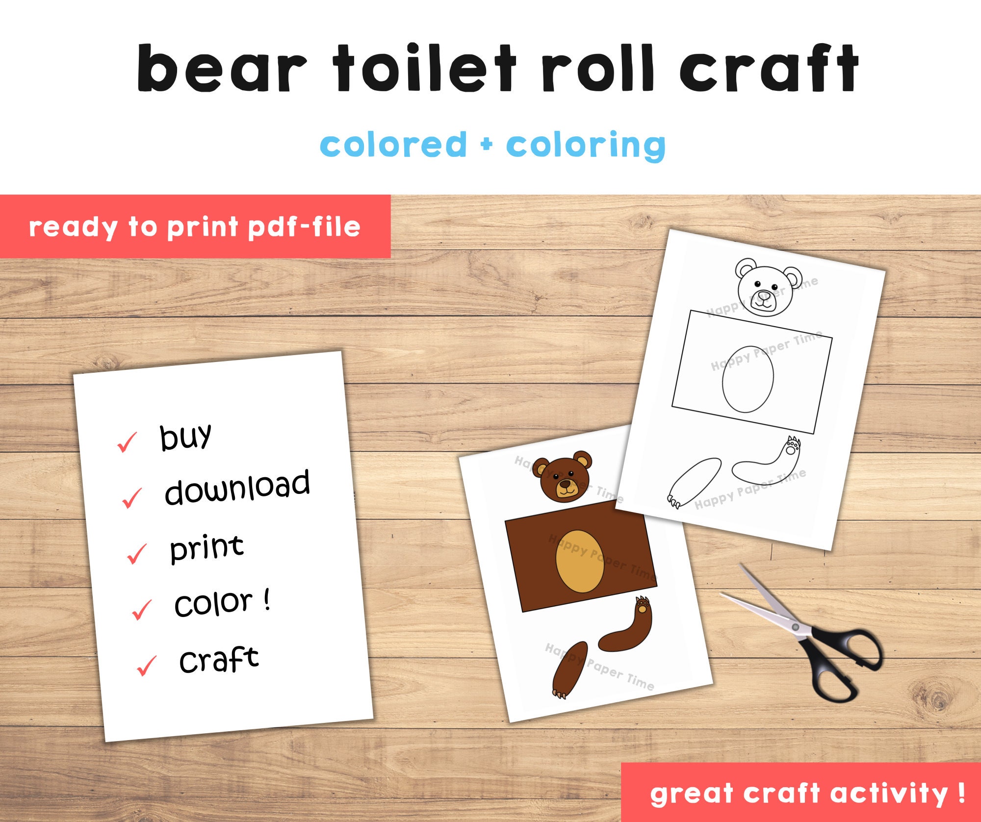 Bear Toilet Paper Roll Craft Forest Woodland Party Coloring - Etsy