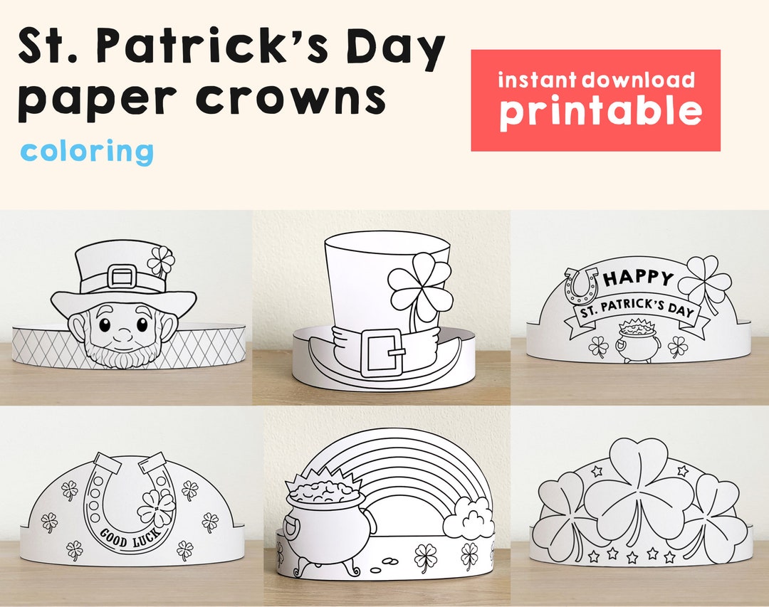 St Patrick's Day Paper Crowns Headbands Leprechaun Gold Party Coloring ...
