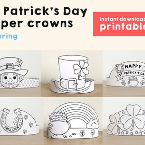 St Patrick's Day Paper Crowns Headbands Leprechaun Gold Party Coloring ...