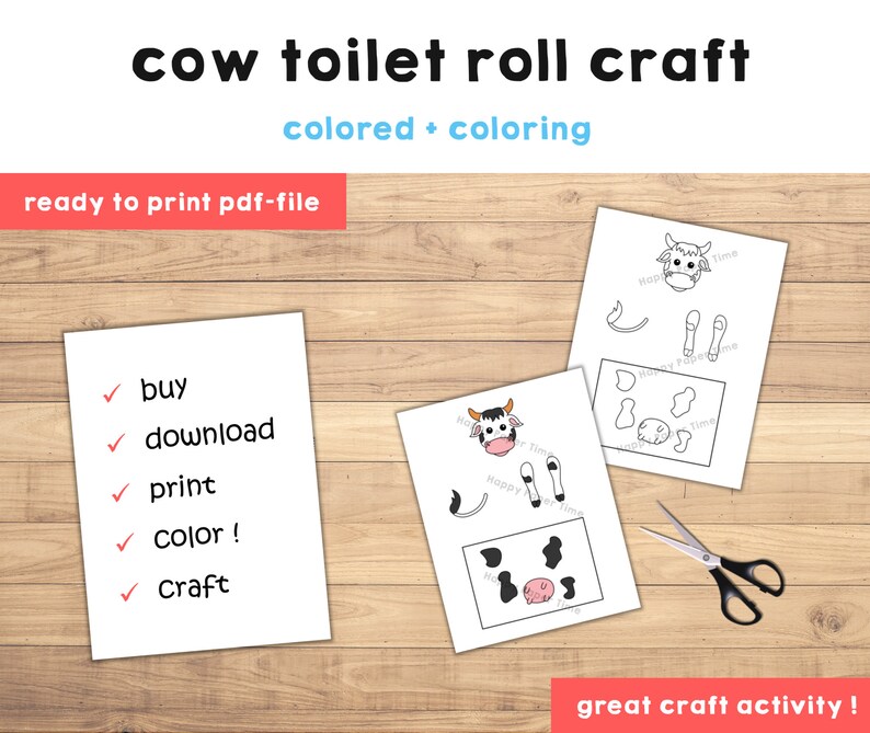 Cow Toilet Paper Roll Craft Farm Animal Party Coloring | Etsy