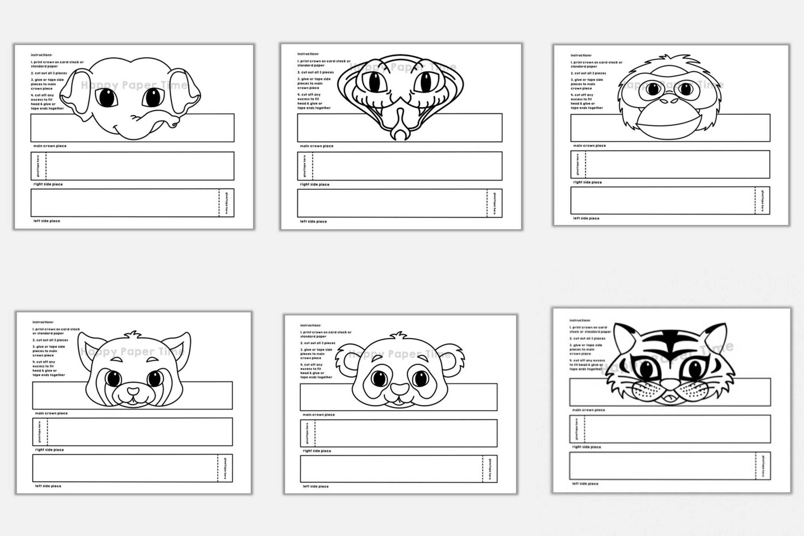 Asian Jungle Animals Paper Crowns Panda Elephant Cobra Tiger - Etsy