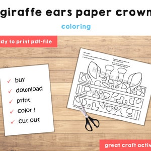 Giraffe Ears Paper Crown Party Coloring Printable Kids Craft Safari ...