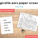 Giraffe Ears Paper Crown Party Coloring Printable Kids Craft - Etsy