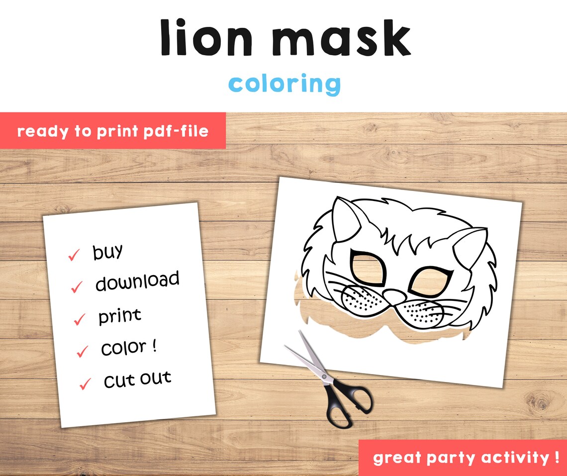 Lion Mask Printable Lion Costume Mask Lion Party Jungle Animal - Etsy