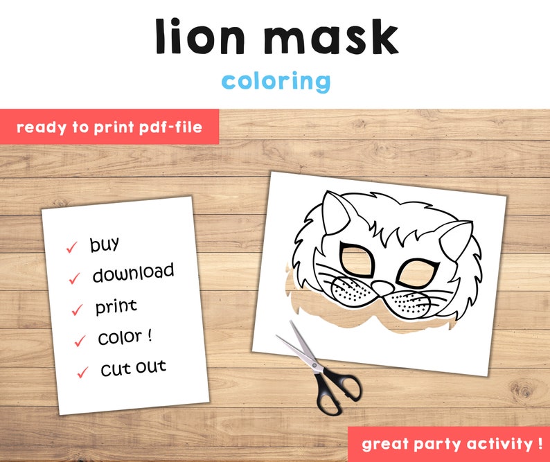 Lion Mask Printable Lion Costume Mask Lion Party Jungle Animal Mask ...