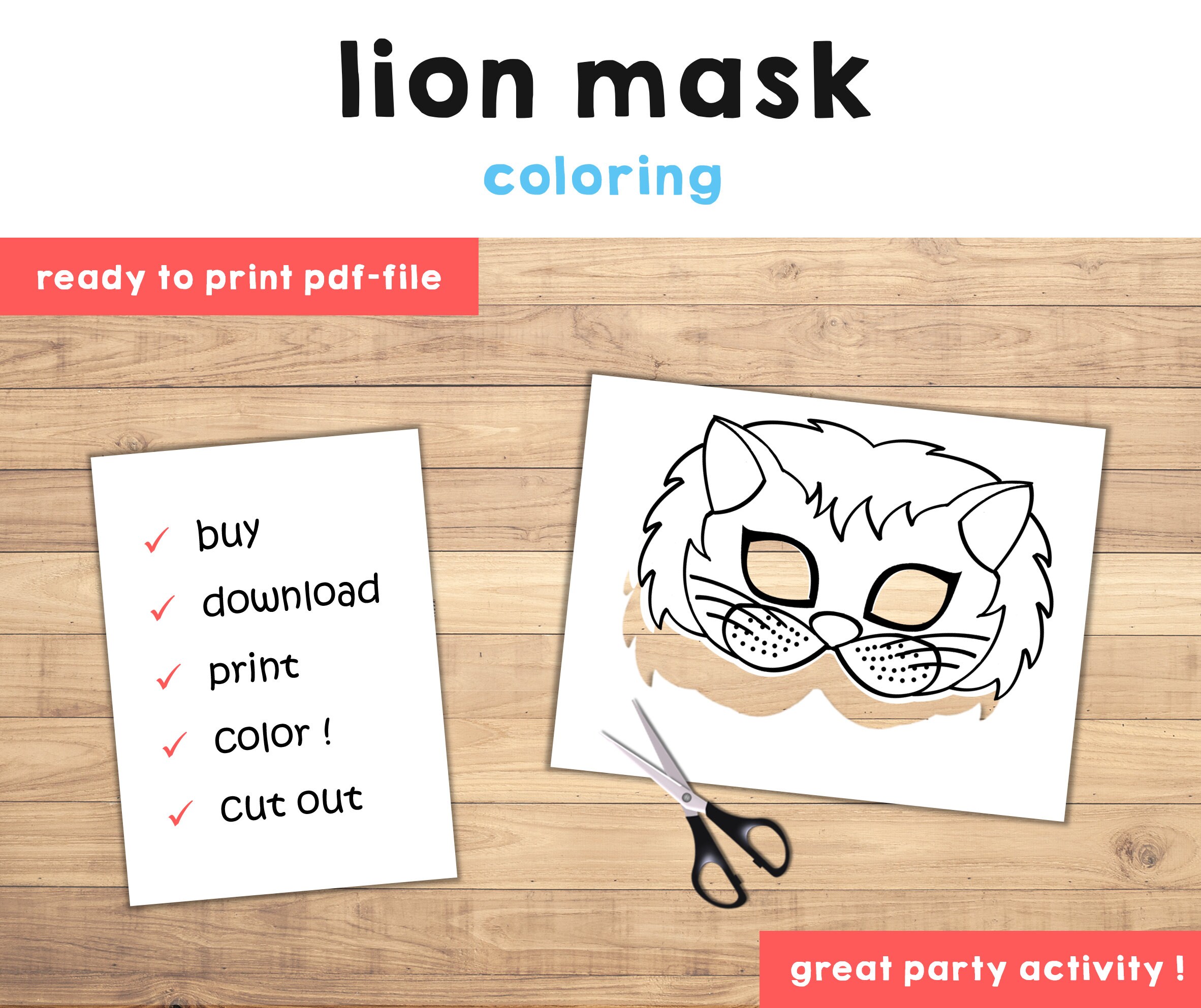 Lion Mask Printable Lion Costume Mask Lion Party Jungle Animal - Etsy